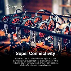 BulletProof Mining Graphics Card PCIe Riser VER 009S 16x to 1x Powered Riser Adapter Card w/ USB 3.0 Extension Cable & 6-Pin PCI-E to SATA Power Cable | Bitcoin | Ethereum Mining
