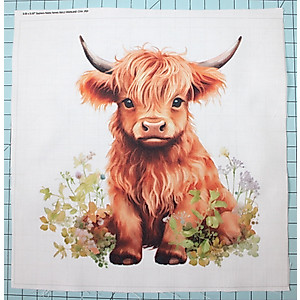 Fabric Panel 8"x8" Baby Highland Cow 100% Cotton Quilting Panel Square J6612