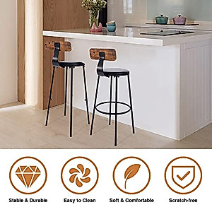 ALAPUR Rustic Bar Stools Set of 2 with Back and Footrest,Industrial Counter Height Bar Stools for Dining Room Kitchen Farmhouse,Black(20.5" D x 20.5" W x 39.4" H)