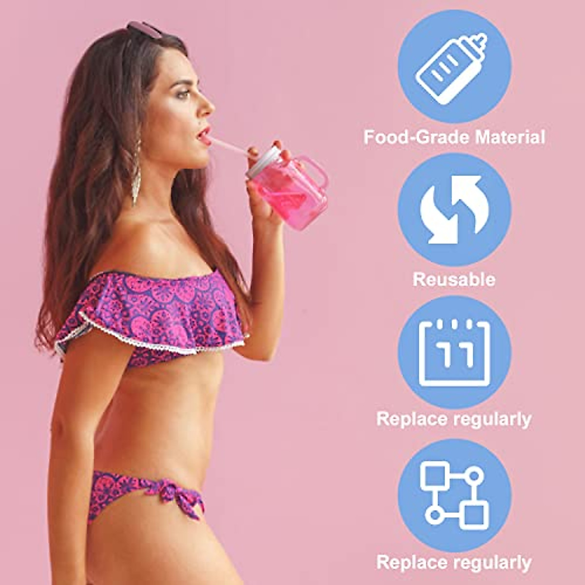 6pcs Silicone Straws Reusable Replacement Straws, 9.6inch Long Flexible Drinking Straw with Cleaning Brush, Odorless Soft Silicone Straws for Kids Parties, BPA Free (Multicolored)