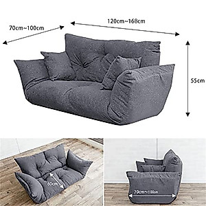 JHKZUDG Multi-Functional 5-Position Foldable Lazy Sofa Sleeper Bed,Adjustable Floor Sofa Couch with 2 Pillows, Cotton Linen Floor Seating Sofa, for Reading Gaming,Purple