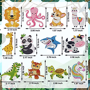 12 PCS Diamond Painting Keychains Kit Animals Diamond Art Ornaments Double Sided 5D Diamonds Key Rings DIY Diamonds Pendants for Beginners Birthday Crafting Home Party Decor