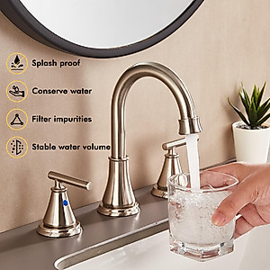 Fransiton 8 Inch Widespread Bathroom Sink Faucet 3 Hole, Brushed Nickel Bathroom Faucet with Metal Pop-Up Drain Assembly, Bathroom Vanity Faucet, 2 Handle and cUPC Faucet Supply Hoses for Sink