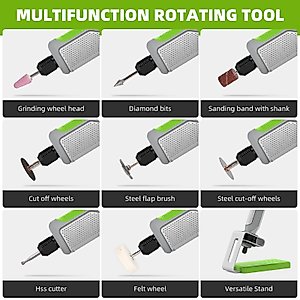Huepar Tools Rotary Tool kit, Rotary Tool Set with Stand, 51 PCS Accessories(Keyless Chuck), 4 Variable Speed18,000RPM, Ideal for DIY, Woodwork & Hobby Craft, Dremel Compatible - RT18