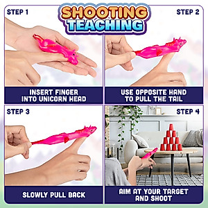 Pick A Toy Unicorn Favor Toys for Girls and Boys, 24 Pcs Rubber Finger Flicker Stretchy Slingshot for Kids, Birthday Goodie Bag, Unicorn Party Favors, Classroom Treasure Chest Treats