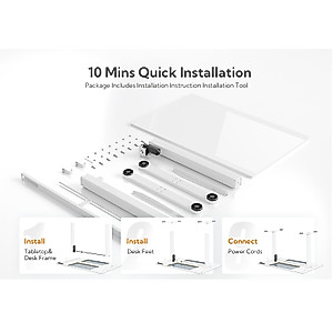 Claiks Glass Standing Desk, Small Electric Standing Desk Adjustable Height, 40 Inch Adjustable Stand Up Desk, Quick Install Home Office Computer Desk, Super White