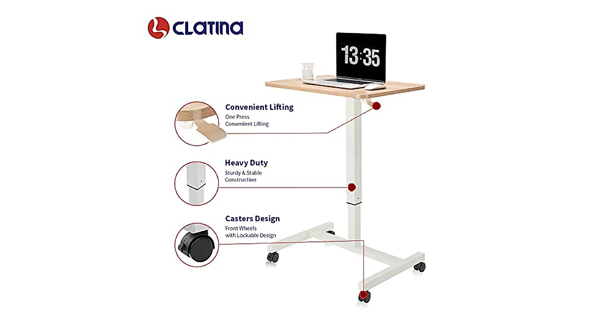 CLATINA Mobile Laptop Desk Pneumatic Sit to Stand Table Height ...