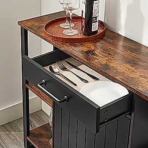 VASAGLE Buffet Cabinet, Kitchen Sideboard, Storage Organizer with Drawer, Shelves, Door, for Living Room Hallway, Rustic Brown and Black ULSC103B01