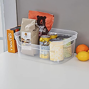 Sterilite 5.25x9.5x13 In Medium Polished Open Scoop Front Storage Bin w/Comfortable Carry Through Handles for Household Organization, Clear (8 Pack)