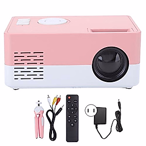 Mini Projector, 1080P Hi‑Fi Stereo Video Media Projector Movie Projector with Rack & Remote Control, 60'' Projector Screen, Portable Projector Home Theater for Entertainment (White Pink)