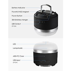 Joyzy Camping Lantern Rechargeable, LED Camping Light with 5 Light Modes, Outdoor Rechargeable Lantern, Adjustable Brightness Mini Hanging Lantern for Camping (Black)