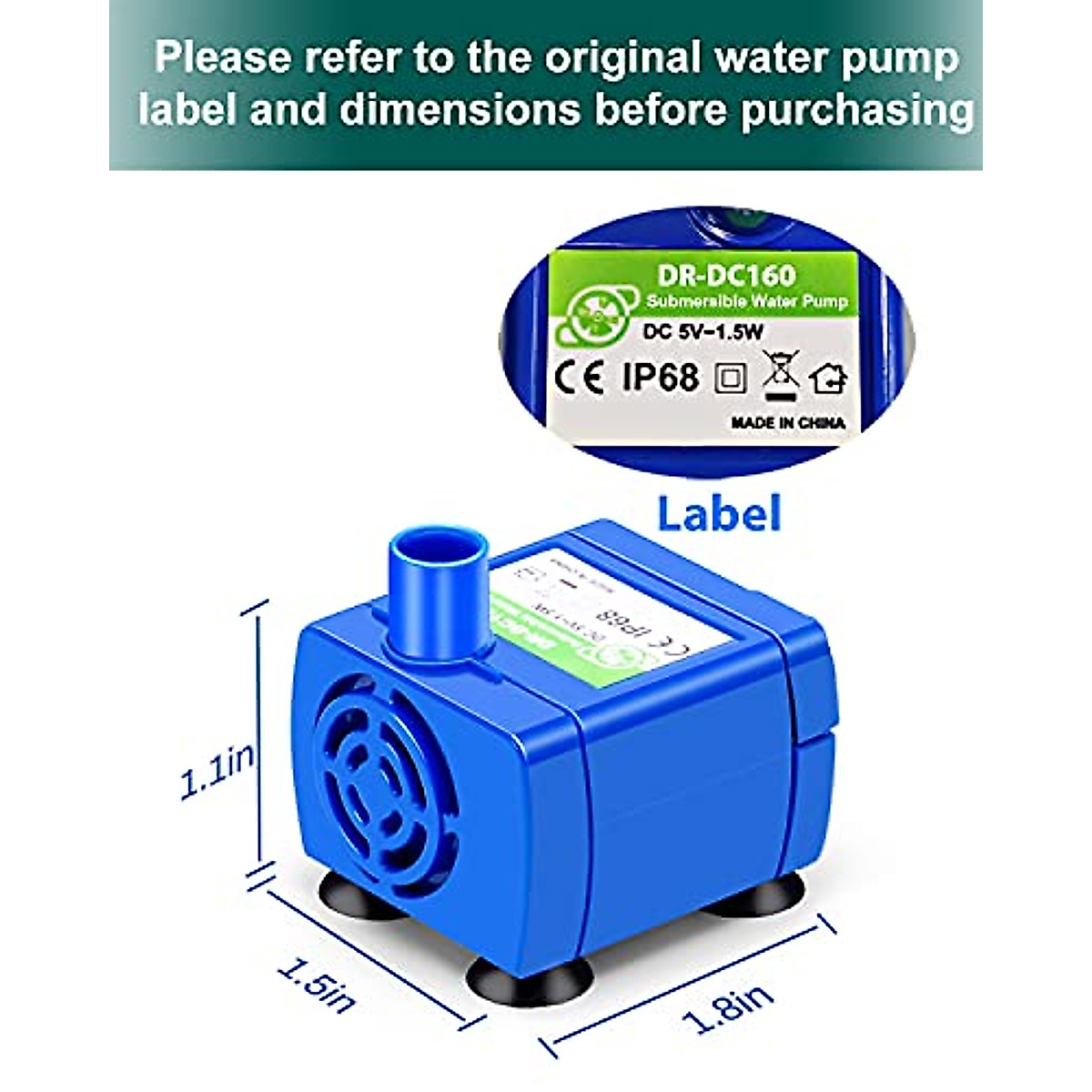 Cat Water Fountain Pump,Pet Fountain Pump Replacement Pump DR-DC160 Motor for 360°Stainless Steel Cat Fountain and Cupcake Ceramic Cat Drinking Fountain(No LED Light)