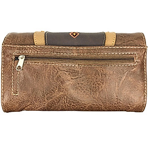 Zelris Turquoise Concho Peacock Feather Women Crossbody Wrist Trifold Wallet (Brown)