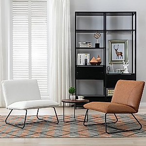 Ya-Home Modern Accent Chair, Upholstered Armless Living Room Chair Lounge Chair Sherpa Fabric with Black Metal Legs Guest Chair for Bedroom Reception Room, White