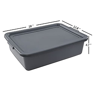 Zopnny Pack of 3 Plastic Bus Tub, Commercial Bus Box with Lid, Grey