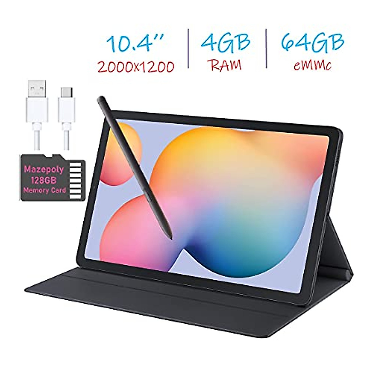Samsung Galaxy Tab S6 Lite 10.4’’ (2000x1200) WiFi Tablet Bundle, Exynos 9610, 4GB RAM, 64GB Storage, Bluetooth, Front & Rear Camera, Android 10, S Pen, Tablet Cover, 128GB SD