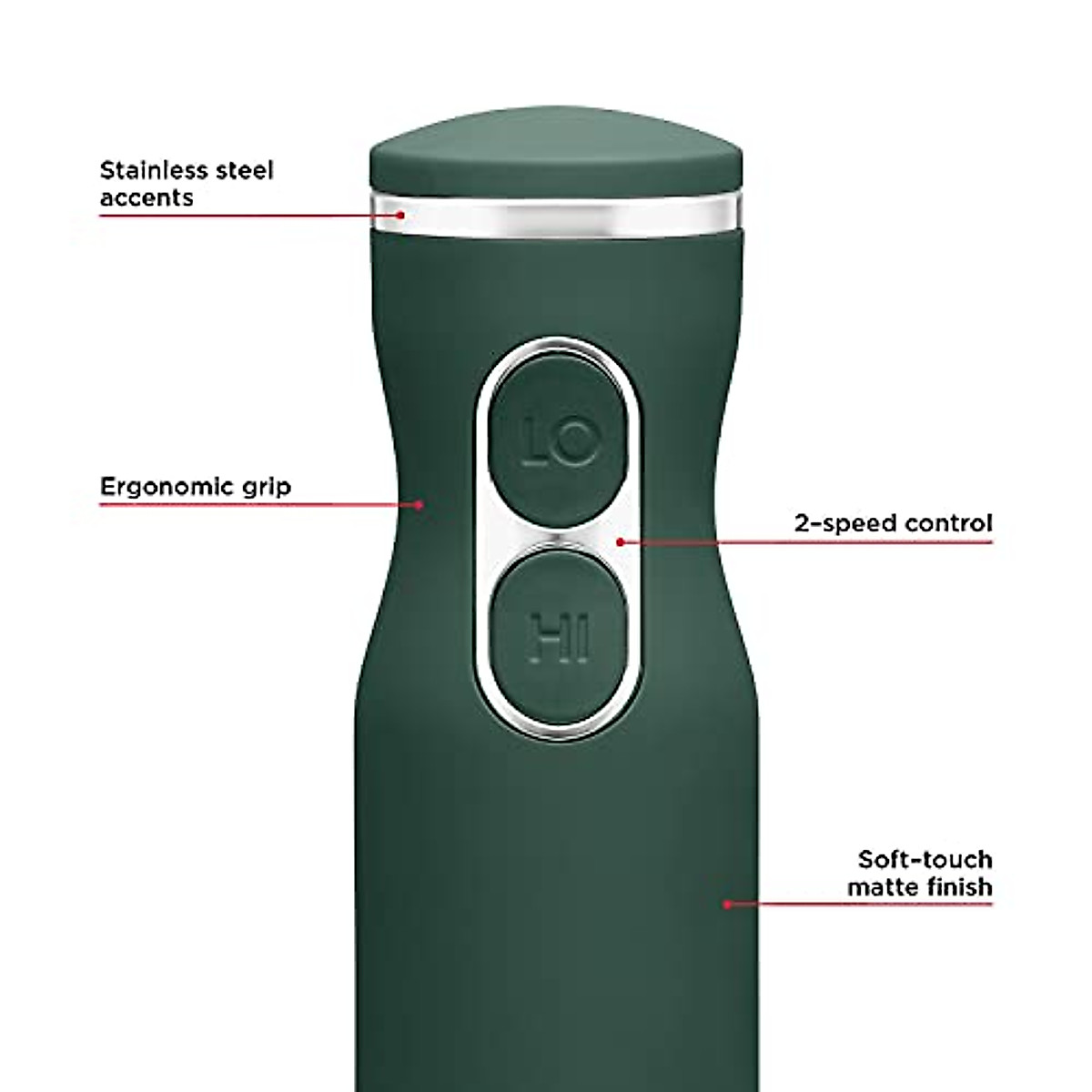 Chefman Immersion Stick Hand Blender with Stainless Steel Blades, Powerful Electric Ice Crushing 2-Speed Control Handheld Food Mixer, Purees, Smoothies, Shakes, Sauces & Soups, Forest