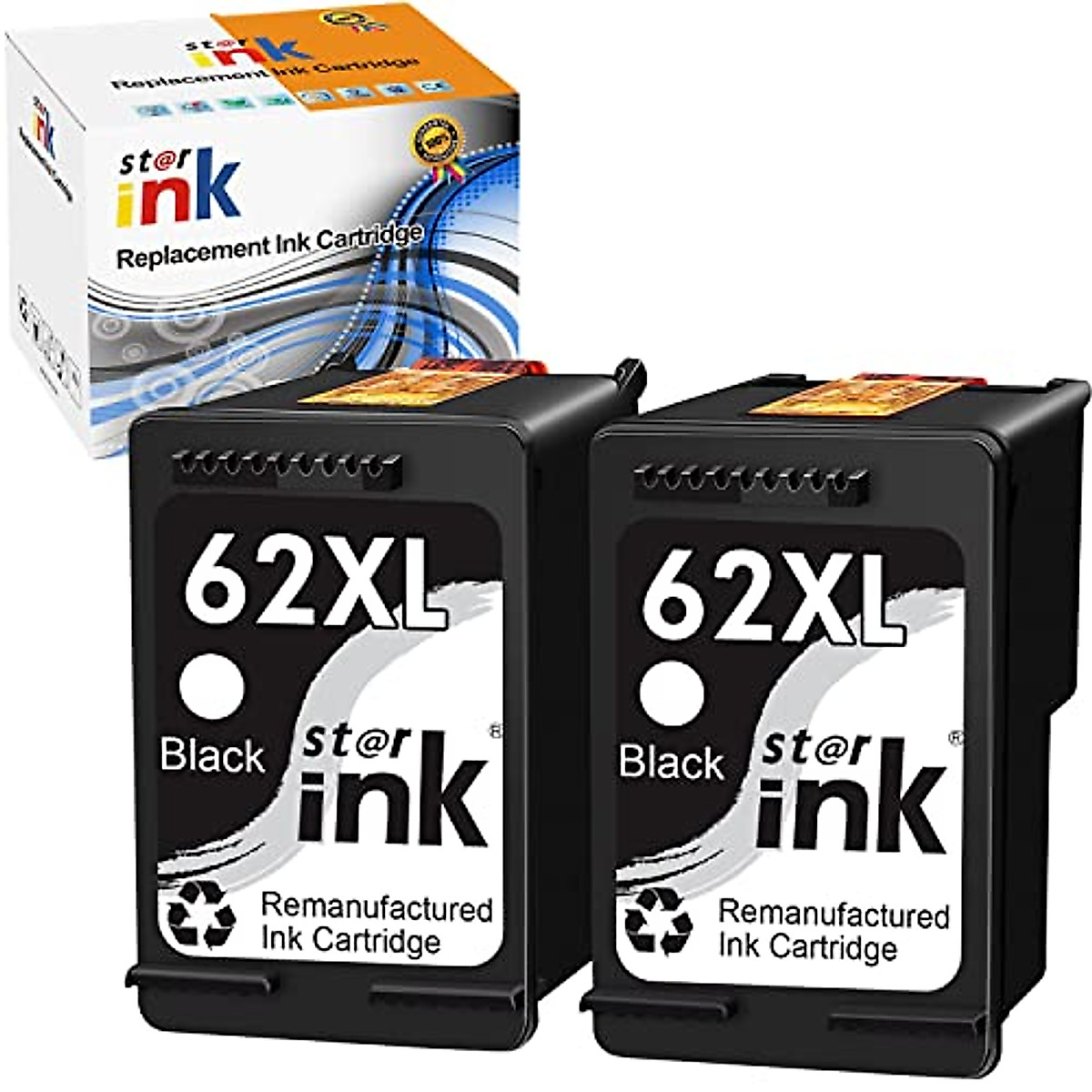 st@r ink Remanufactured Ink Cartridge Replacement for HP 62XL 62 XL Black for OfficeJet 200 250 5740 Envy 5660 7640 5540 5640 5642 7645 5643 5746 5745 5642 8000 Printer 2 Packs