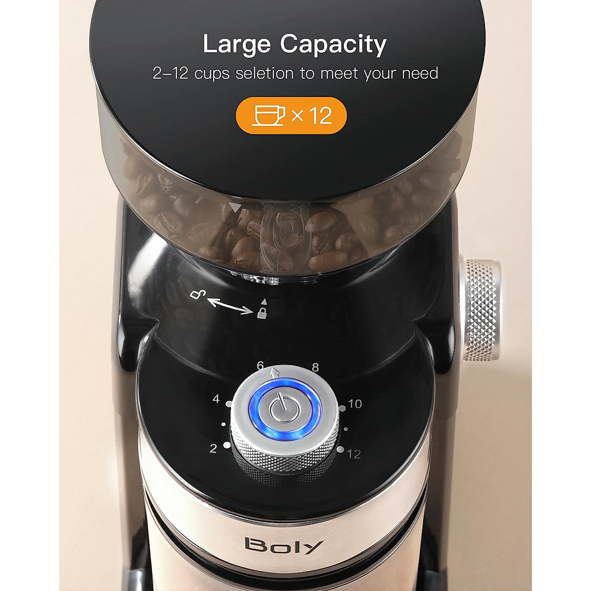 Electric Adjustable Mill Coffee Bean Grinder with 18 Grind Settings for Espresso, Drip and French Press, Black