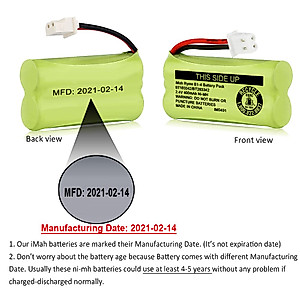 iMah BT183342/BT283342 2.4V 400mAh Ni-MH Battery Pack Compatible with AT&T VTech Cordless Phone Batteries BT166342/BT266342 BT162342/BT262342 2SN-AAA40H-S-X2, Pack of 2