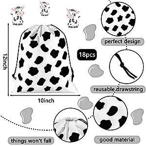 Shappy 18 Pieces Cow Plaid Soccer Paw Print Non Woven Bags Drawstring Bags Large Treat Candy Goodie Present Bags for Animal Theme Birthday Party Favors, 10 x 12 Inch (Cow Pattern)