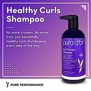 PURA D'OR Curl Therapy Shampoo (16oz) for Curly, Wavy or Frizzy Hair, Improves Shine, Definition & Bounce, Gentle Sulfate Free Formula Infused with Natural & Organic Ingredients, for Men and Women