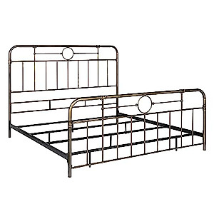 Walker Edison Vintage Antique Metal Iron Pipe King Size Bed Headboard Footboard Bed Frame Bedroom, King, Bronze