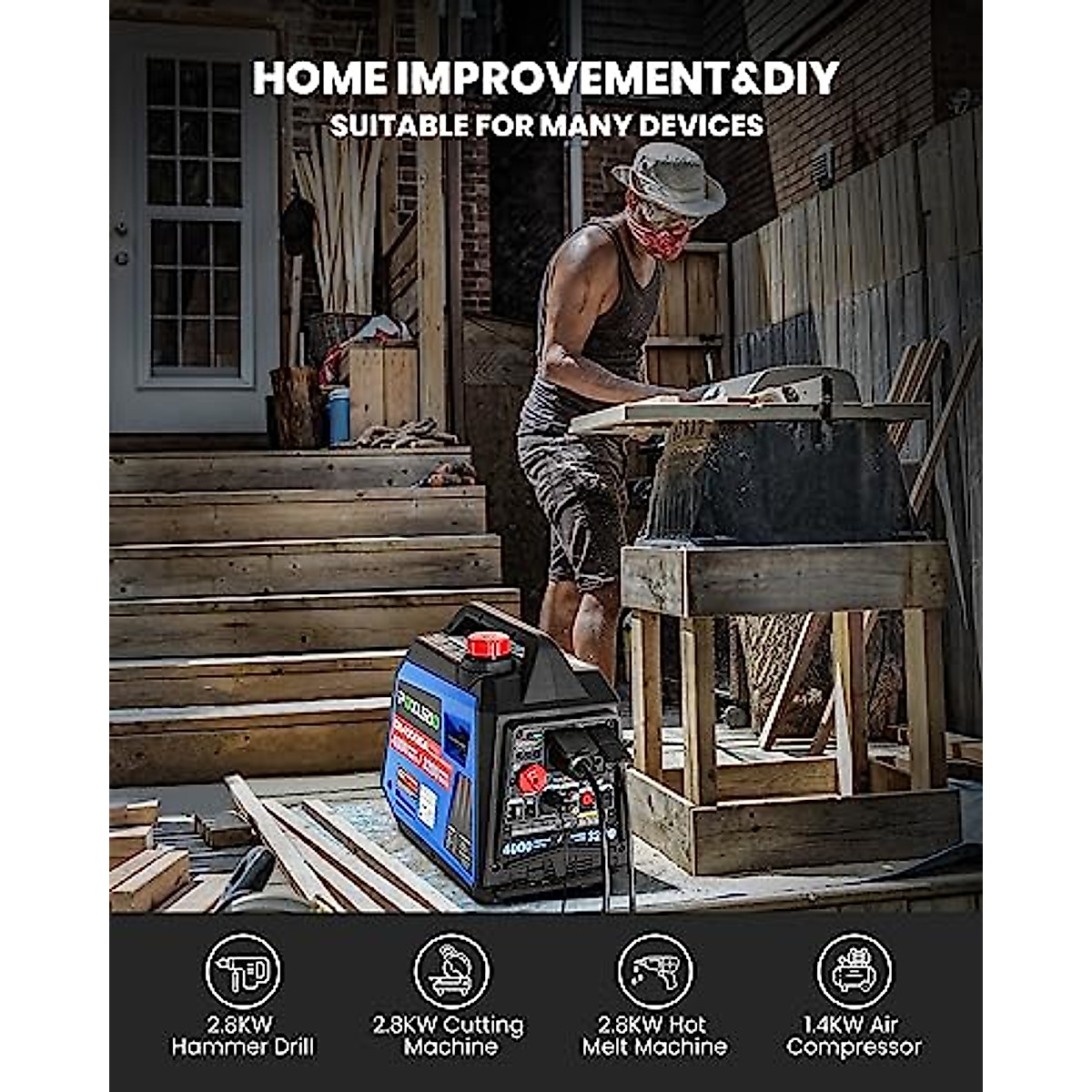 POXURIO Portable Inverter Generator, DK4000iSA, 4000W Gas Powered Generator, Super Quiet Generator, Eco-Mode/RV Ready/Lightweight/EPA Compliant/Carb for Outdoor Camping, Home, Dining Truck, Travel