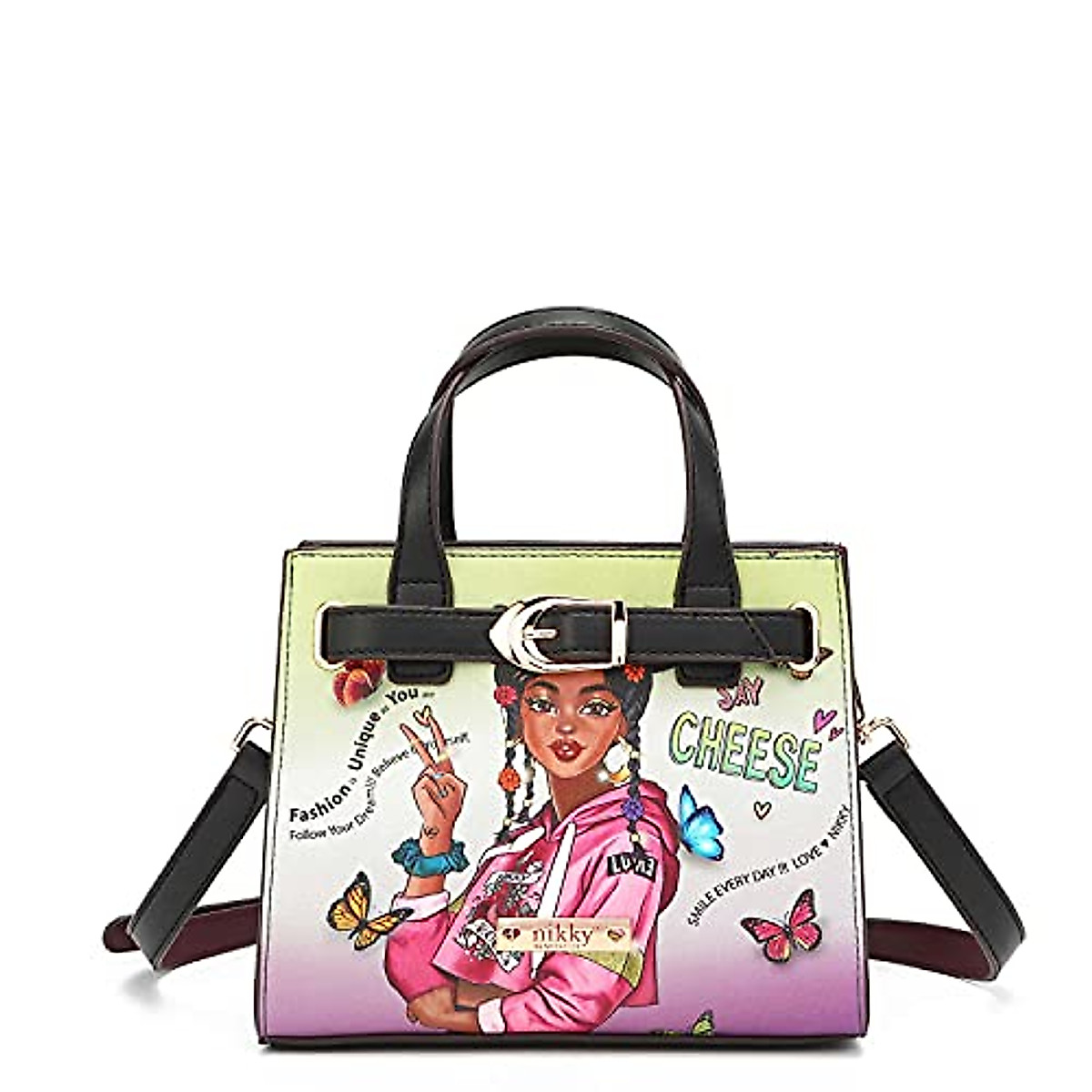 DESTINY BY NICOLE LEE 3 Pieces Set Fashion Handbag Eco Leather Large Shoulder Bag Mini Messenger Bag Pouch for Women Girls NK12241 ADF