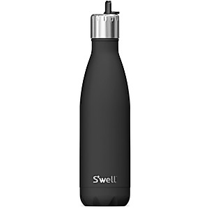 S'well Stainless Steel Water Bottle with Flip Straw Cap, 17oz, Onyx, Triple Layered Vacuum Insulated Containers Keeps Drinks Cold for 36 Hours and Hot for 10, BPA Free, Perfect for On the Go
