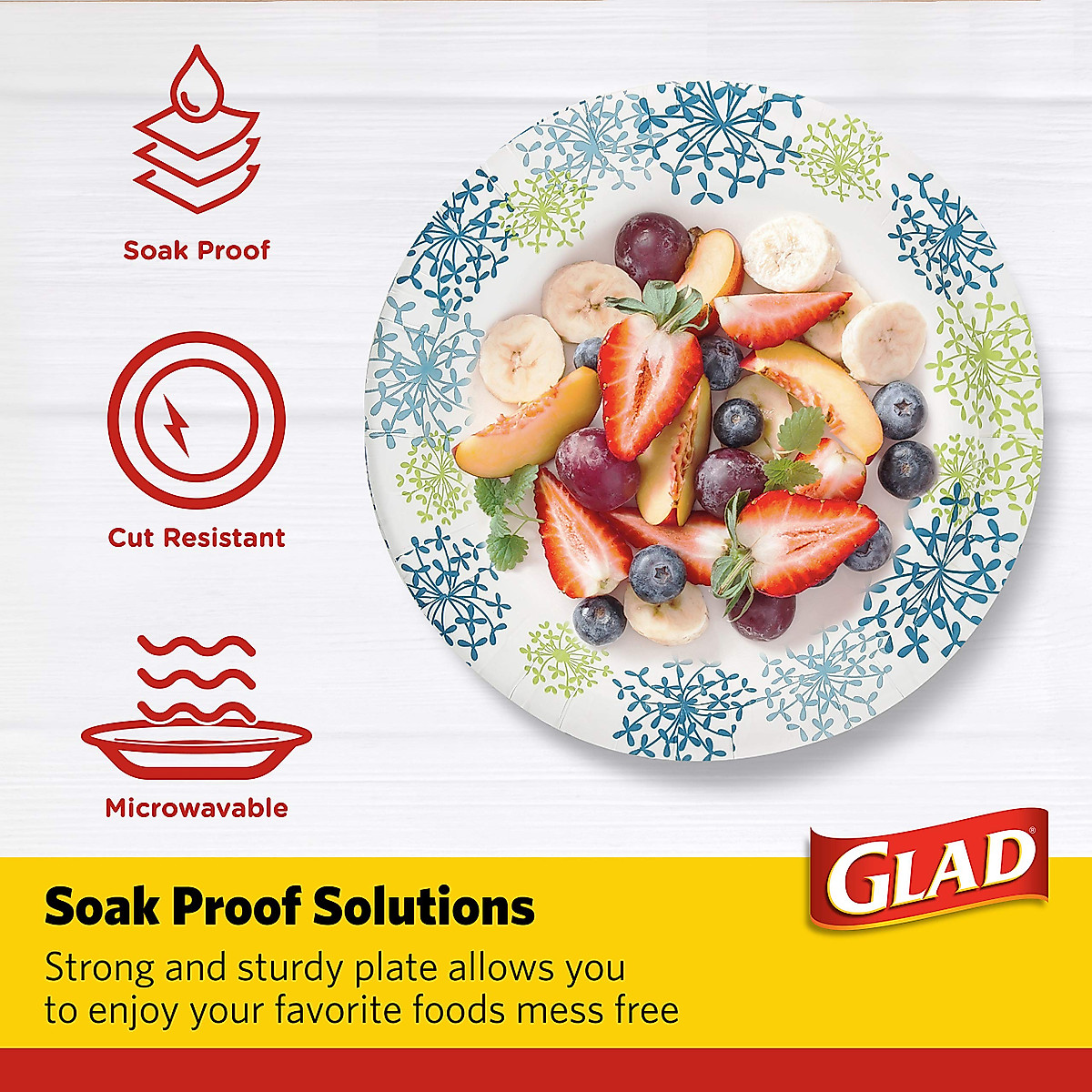 Glad Round Disposable Paper Plates for All Occasions | New & Improved Quality | Soak/ Cut Proof, Microwaveable Heavy Duty | 10" Diameter, 50 Count Bulk Plates