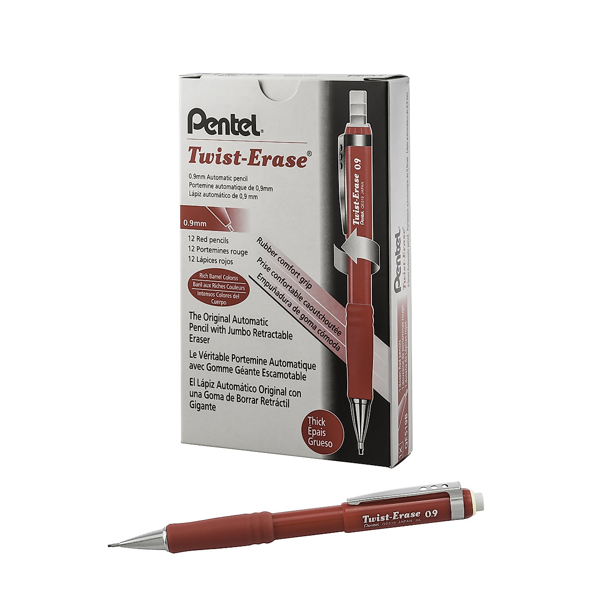 Pentel Twist-Erase III Mechanical Pencil, (0.9mm), Red Barrel