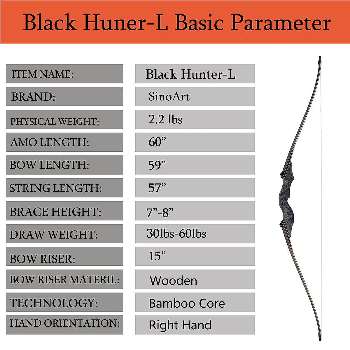 SinoArt 60" Takedown Longbow Archery Wooden Archery Bow Included Fur Rest Pad Stringer Tool Tab String Nocks Right and Left Hand for Hunting or Target(35lbs, Right Hand)