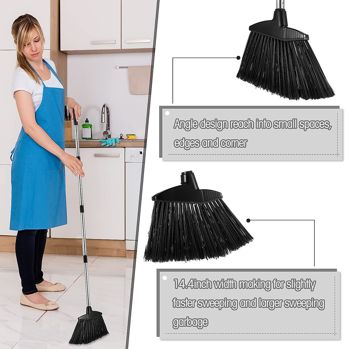 10 Pack Heavy Duty Broom Bulk, Outdoor Indoor Broom Commercial Angle Broom with Adjustable Long Handle Stiff Bristles Broom with 47 Inch Broomstick for Home Kitchen Office Patio Lobby Floor Sweeping
