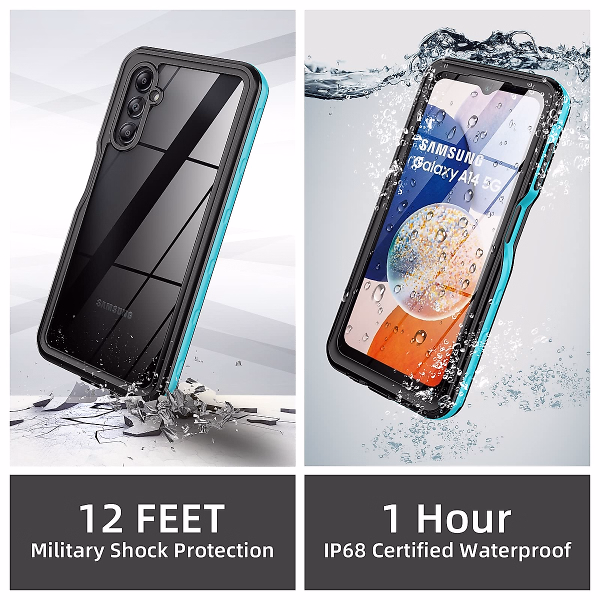 for Samsung Galaxy A14 5G Phone Case, Waterproof Case with Built-in Screen Protector & Cell Phone Ring Holder, Full Body Shockproof Rugged Heavy Duty Protection Cover for Samsung A14 5G Blue