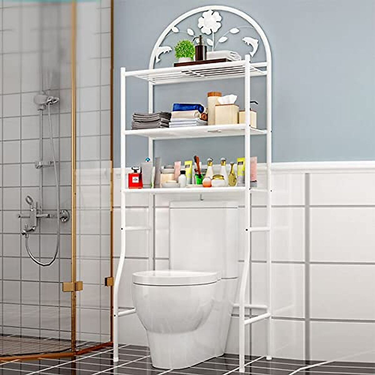 Xuthusman Over The Toilet Storage Rack 3 Tier Space Saver Rack Metal Bathroom Shelf Organizer White 70.9 * 24.4 * 12.6in (White)