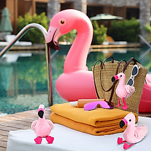 Jexine 9 Pieces Mini Stuffed Animal Plush Stuffed Doll Cute Small Stuffed Animal Hanging Ornaments Party Supplies Favors for Gifts Hawaiian Summer Beach Luau Party 5 Inch(Flamingo)