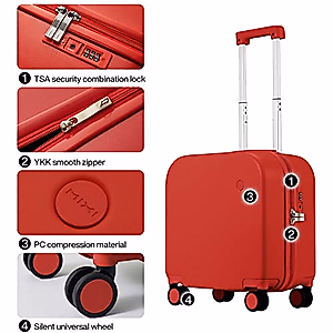 Carry on Luggage, Mixi Suitcase Spinner Wheels Luggage Hardshell Lightweight Rolling Suitcases PC with Cover & TSA Lock for Business Travel Red