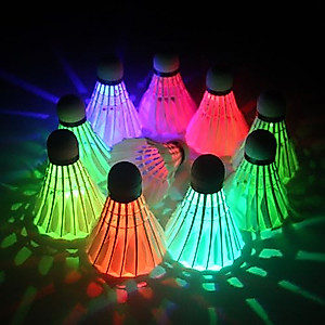 Inngree LED Badminton Birdies, LED Colourful Shuttlecock Dark Night Goose Feather Glow Birdies Lighting Outdoor Indoor Sport Activities (Colourful-6pcs)