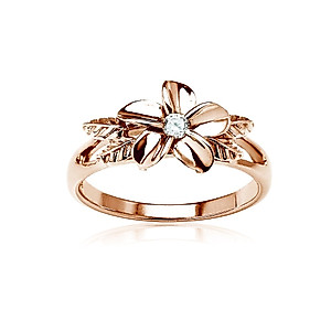 Hoops & Loops 925 Sterling Silver Cubic Zirconia Petal Flower Ring for Women Teen Girls, Rose Gold Size 6