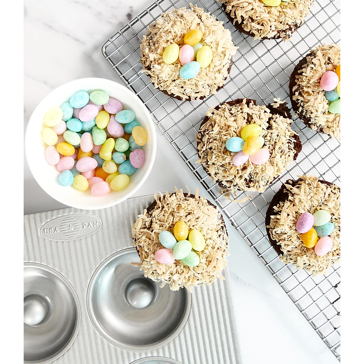 USA Pan Bakeware Aluminized Steel Donut Pan, 6-Well