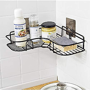 2pcs Corner Shelf Shower Caddy Organizer Bathroom Storage Holder with Hooks Toilet Kitchen No Drilling Black