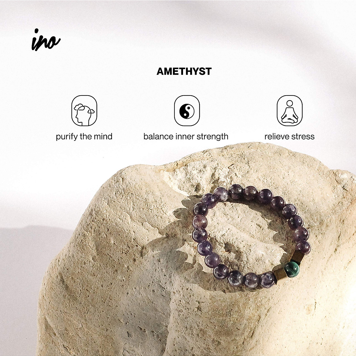 Ino Genuine Healing Gemstone Crystal Beads - 8mm Natural Stress Bracelets - Unisex for Men and Women (M, Amethyst)