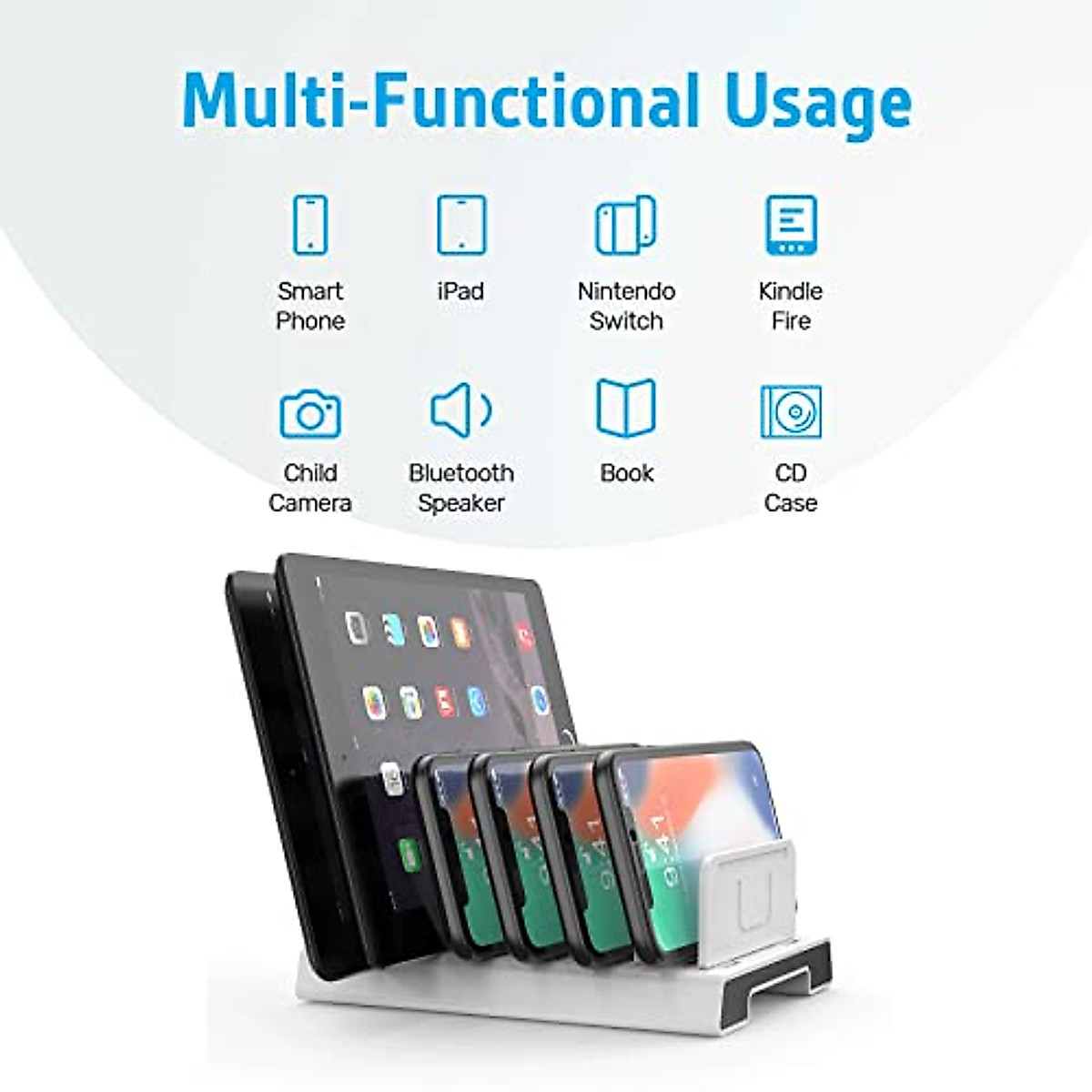 Unitek Adjustable Universal Multi Device Organizer Dock Stand Holder Compatible for iPhone, iPad, Kindle, Fire Tablet, Samsung Galaxy, Google Nexus, Pixel, All Electronic Devices-No Charging Port