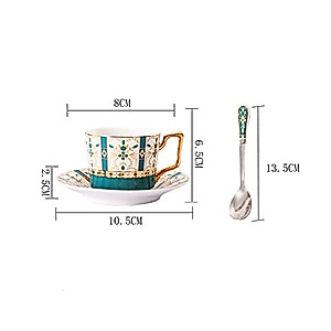 Coffee Cup Gift Box with Gold Trim Tea Cup Saucer Spoon Set Ceramic Coffee Cups British Coffee Cups for Coffee Drinks Latte Tea (Pattern 1 Suit of 2(With Pack))