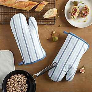 Martha Stewart Daisy Stripe Oven Mitt Set, 7"x13", Blue