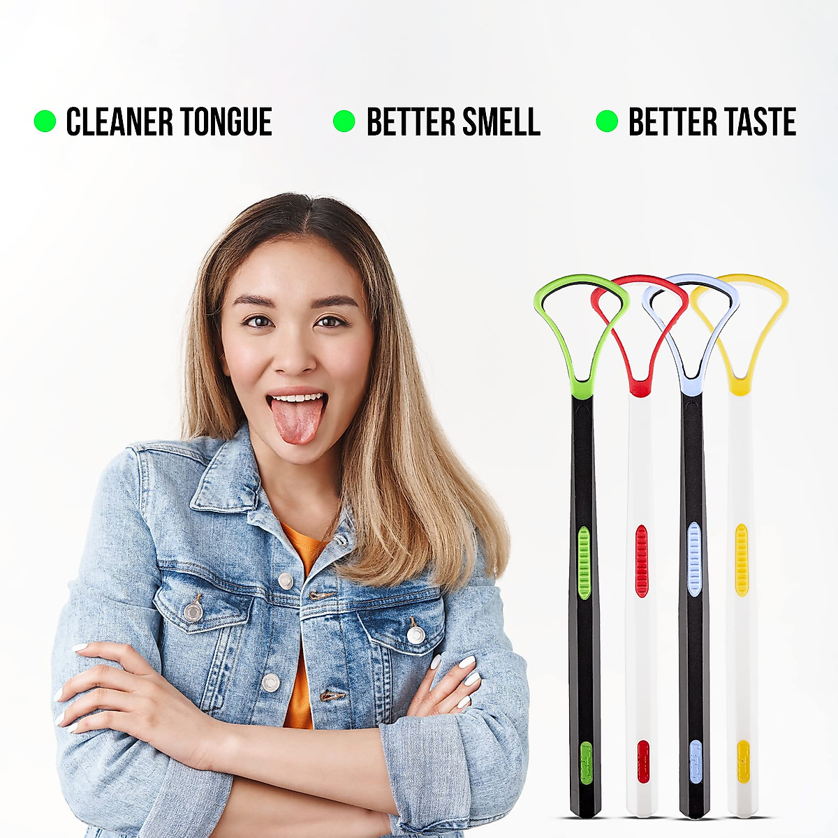 ibrush Tongue Scraper Cleaner 4 Pieces 100% BPA Free Tongue Scrapers with Travel Handy Case for Adults, Kids, Healthy Oral Care, Easy to Use, Help Fight Bad Breath