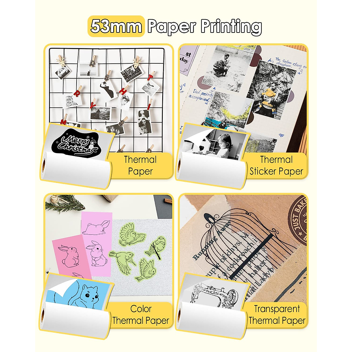 Memoqueen Mini Sticker Printer - M02 Wireless Pocket Printer, Compatible with iOS & Android, Photo Printer for Phone, for Fun Christmas Sticker, DIY Journal, New Year Gift, Black