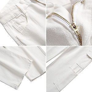 LONGYIDA Baggy Jeans for Women Y2K Stretch High Waisted Straight Wide Leg Denim Jeans Casual Cargo Pants Trousers(White,M)