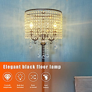 Hsyile KU300267 Modern Elegance Crystal Floor Lamp for Living Room,Bedroom,Office - Standing Tall Pole Lamp - Classic Black